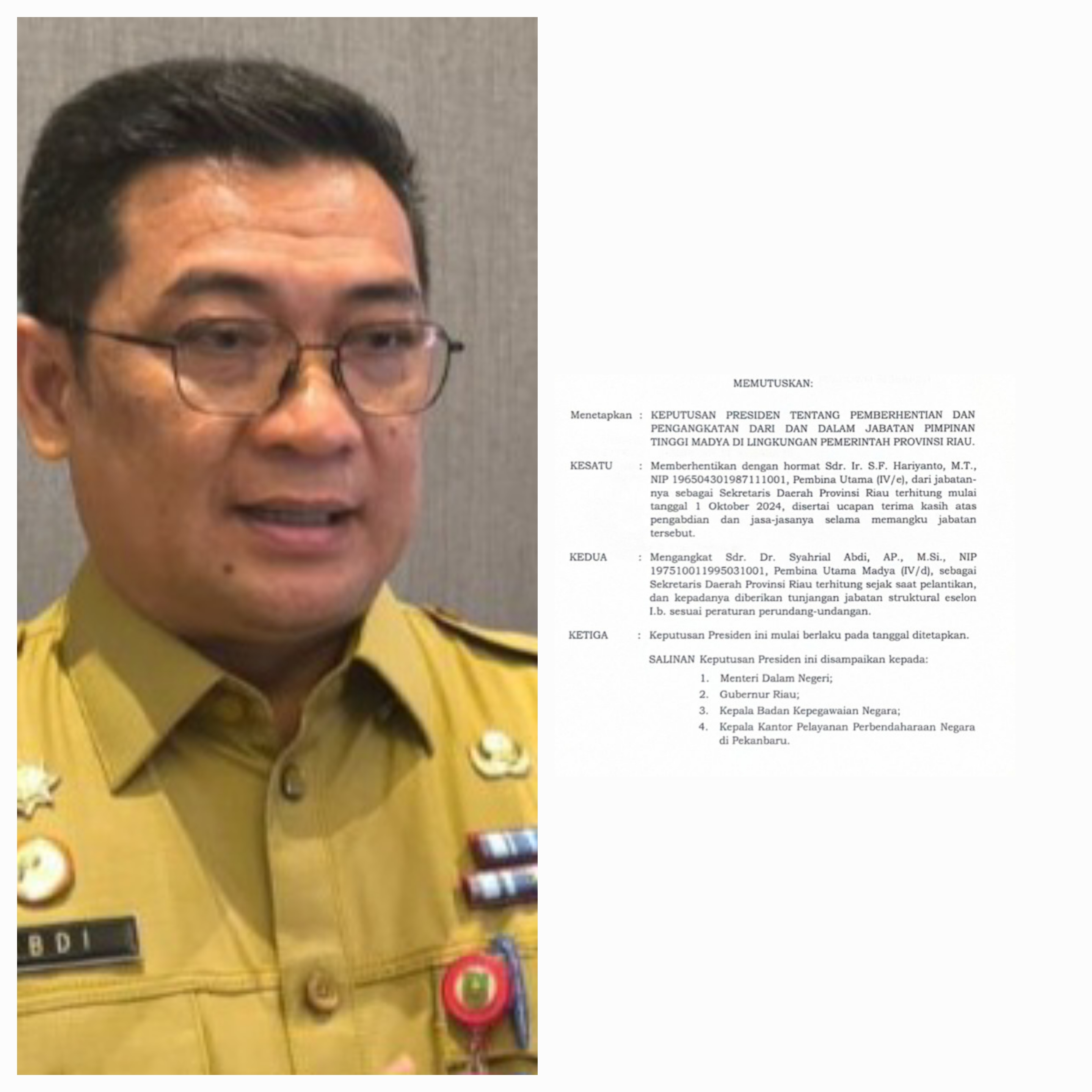 SF Hariyanto Diberhentikan, Digantikan Syahrial Abdi - Riaukepri.com